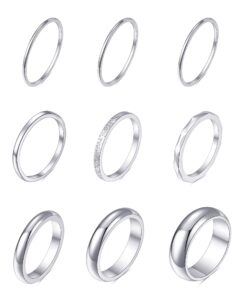 tornito 9pcs stackable eternity ring stainless steel band knuckle engagement wedding ring size 7 for women silver tone