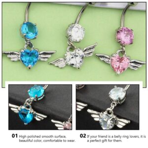 Happyyami 3pcs Dangle Belly Button Rings Stainless Steel Angel Wing Belly Rings Navel Rings Belly Piercing Studs Barbell Body Piercing Jewelry for Woman 3. 5x2cm