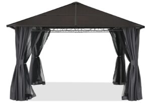 hardtop patio gazebo with curtains and netting by abccanopy