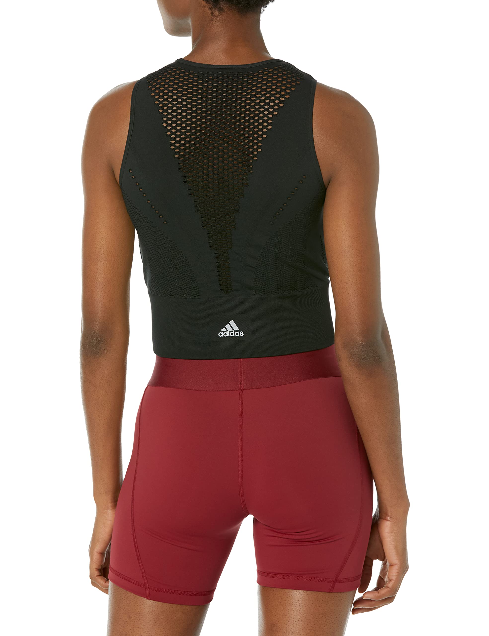 adidas Women's Fast Aeroknit Running Crop Top, Black, Large