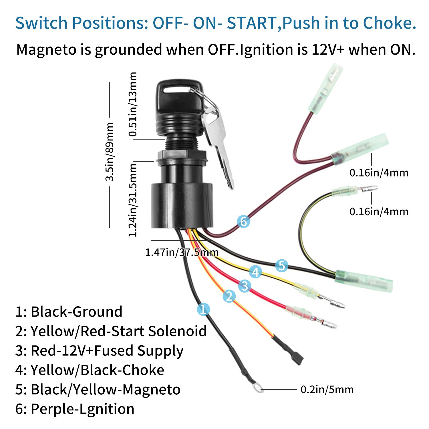 KALANBAY Ignition Key Switch 87-17009A2 87-17009A5 for Mercury Outboard Motors Remote Control Box, 6 Wire Key Starter Switch 3-Position Off-Run-Start