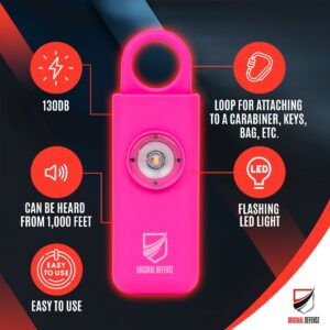 Original Defense® Siren Self Defense for Women - Personal Alarm for Women, Children, & Elderly - Recommended by Police - 130 dB Loud Self Defense Keychain Siren with LED Strobe Light (Magenta)