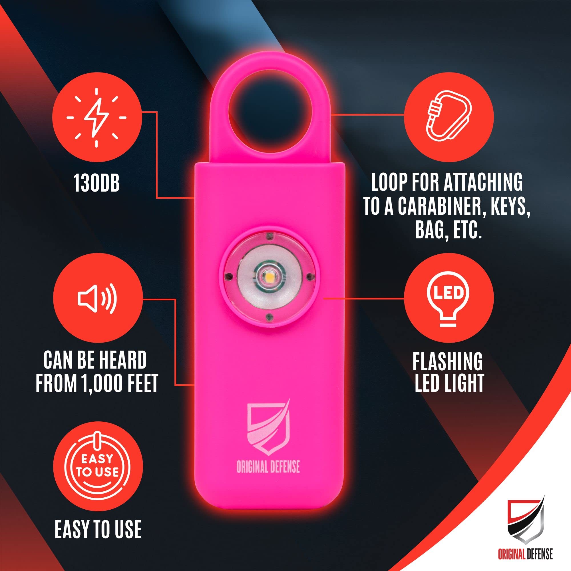 Original Defense® Siren Self Defense for Women - Personal Alarm for Women, Children, & Elderly - Recommended by Police - 130 dB Loud Self Defense Keychain Siren with LED Strobe Light (Magenta)