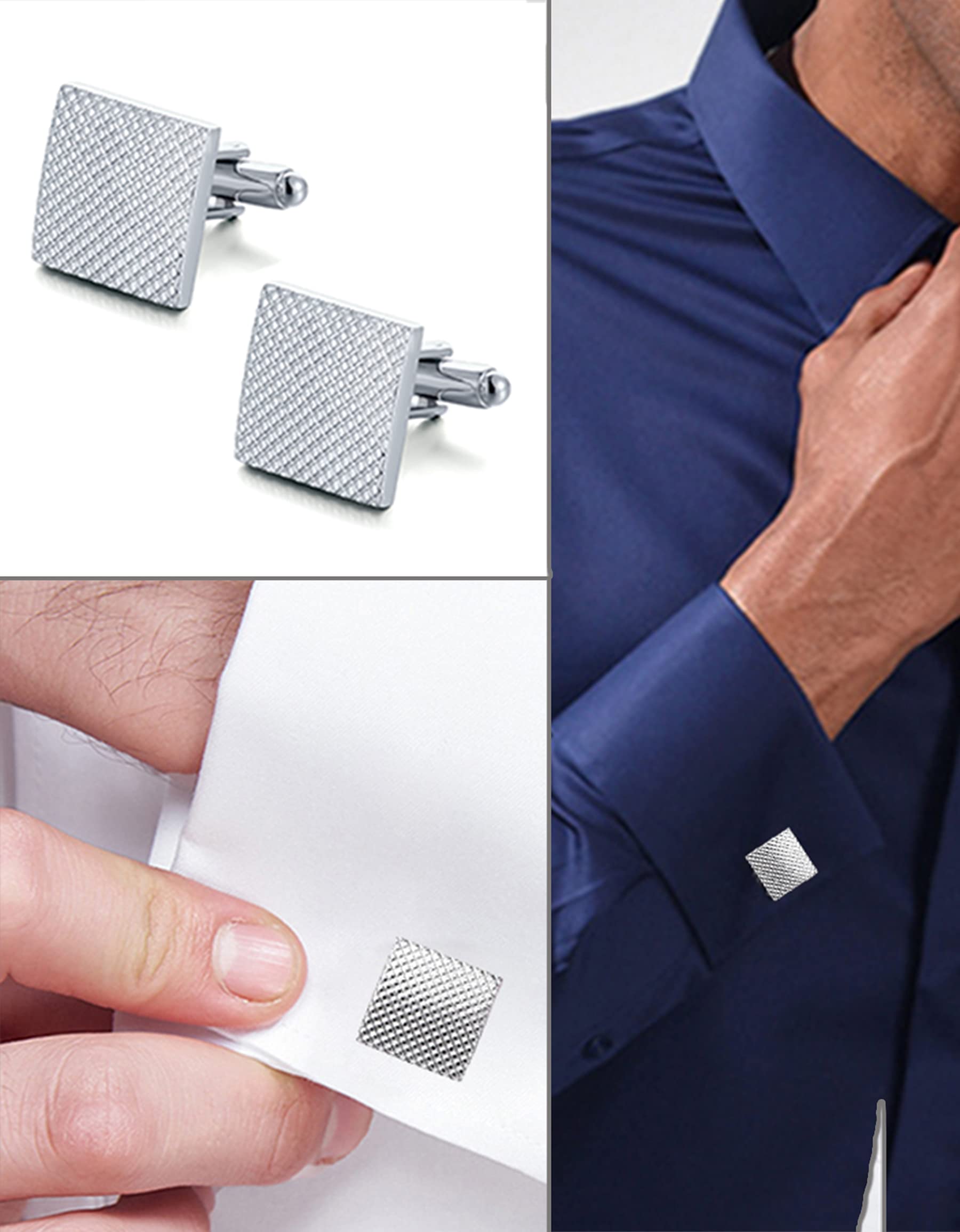 Ofeiyaa 6 Pairs Cufflinks Classic Striped Square Rectangle Cufflinks Set for Men