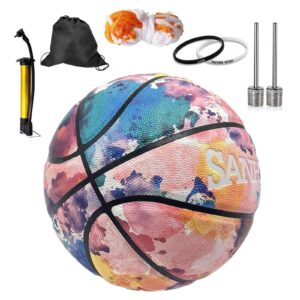 admecoo men/women's basketball size 6/7 college basketball colorful street basketball 28.5" with pump for indoor and outdoor for women, girls, boys and youth – official size and weight