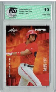 juan soto 2018 leaf hype! #15 the 1 of 5 rookie card pgi 10