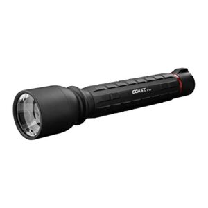 coast xp18r 3650 lumen usb-c rechargeable-dual power led flashlight with pure beam slide focus and top grade aluminum build,black, 30323