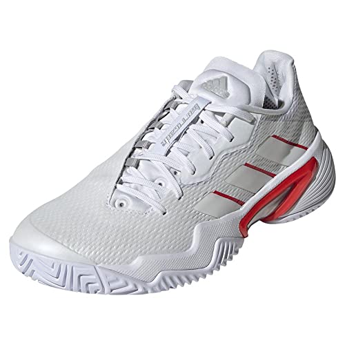 adidas Women's Barricade Tennis Shoe, White/Silver Metallic/Grey, 9