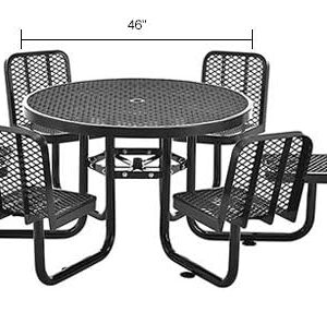 Global Industrial 46" Round Expanded Metal Carousel Picnic Table with 6 Seats, Black