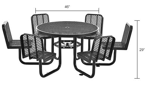 Global Industrial 46" Round Expanded Metal Carousel Picnic Table with 6 Seats, Black