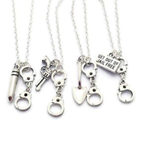 gycharmingday 4 best friend necklaces, partner in crime jewelry, friendship set, gift for cousins, handcuff jewellery, graduation gifts for group of bff's