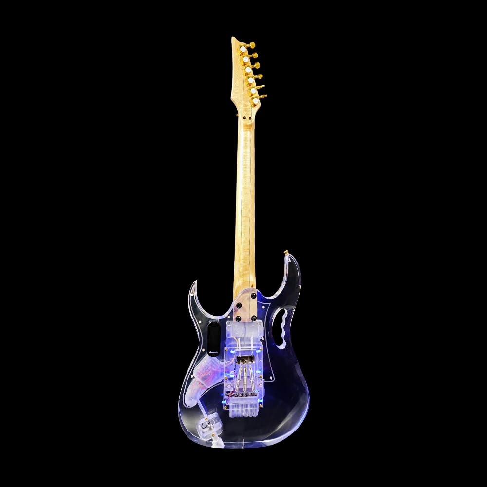 LED Light Electric guitar Crystal Guitar Body Maple Rosewood Vine Inlay Blue Color