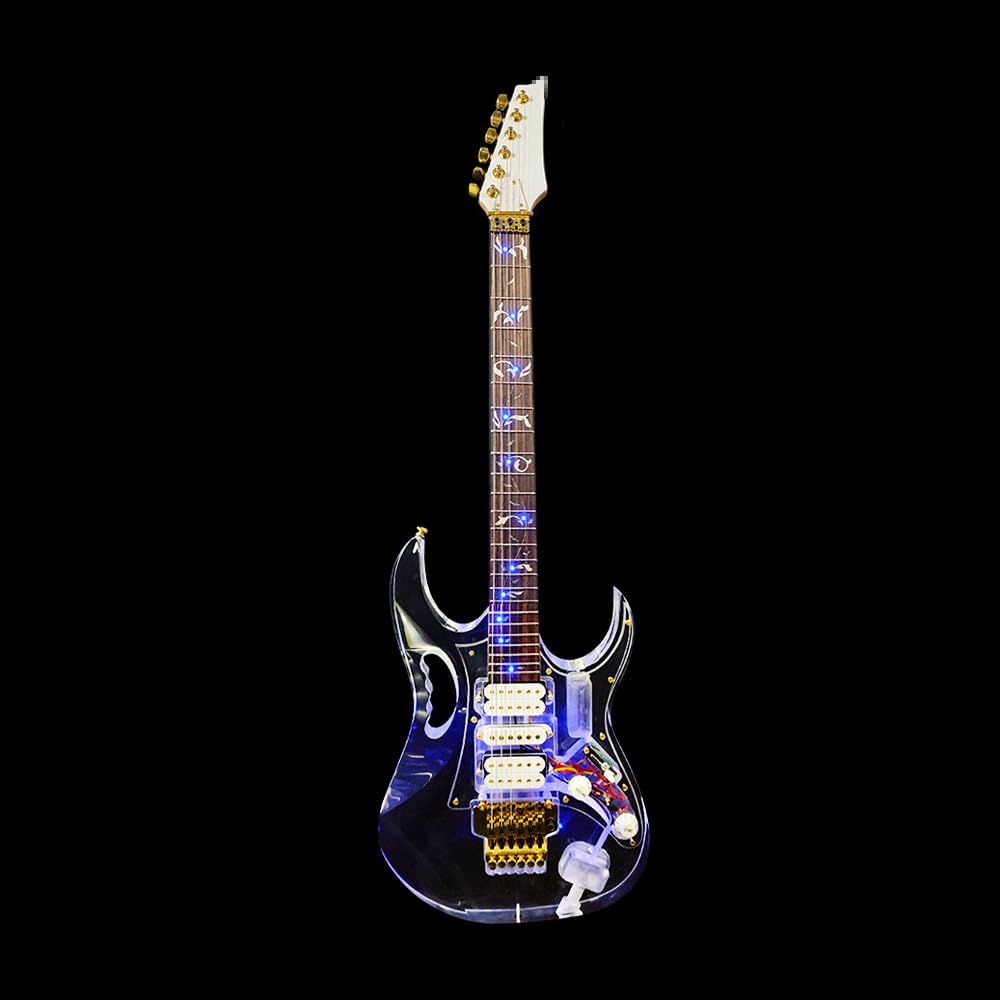 LED Light Electric guitar Crystal Guitar Body Maple Rosewood Vine Inlay Blue Color