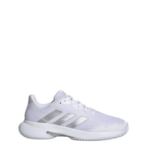 adidas women's courtjam control tennis shoe, white/silver metallic/white, 7.5