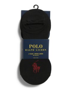 polo ralph lauren men's socks polyester/spandex blend 3 pairs dress liners, non-slip heel black (6-12.5 m us)