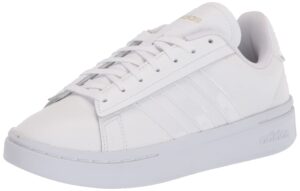 adidas women's grand court alpha tennis shoe, white/white/gold metallic, 8.5