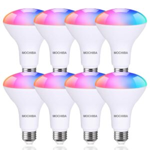 mochiba smart wifi led light bulbs, compatible with alexa and google home assistant, music sync multi color changing bulb, br30 e26 10w 1000lm (80w equivalent), 8-pack, white