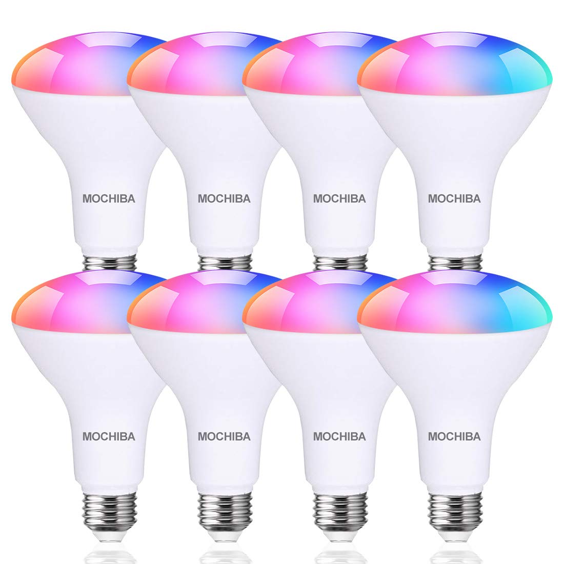 Mochiba Smart WiFi LED Light Bulbs, Compatible with Alexa and Google Home Assistant, Music Sync Multi Color Changing Bulb, BR30 E26 10W 1000LM (80W Equivalent), 8-Pack, White