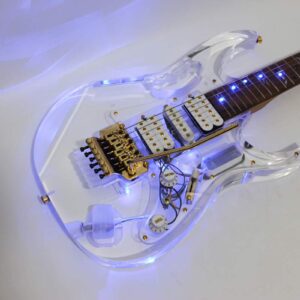 LED Light Electric guitar Crystal Guitar Body Maple Rosewood Vine Inlay Blue Color