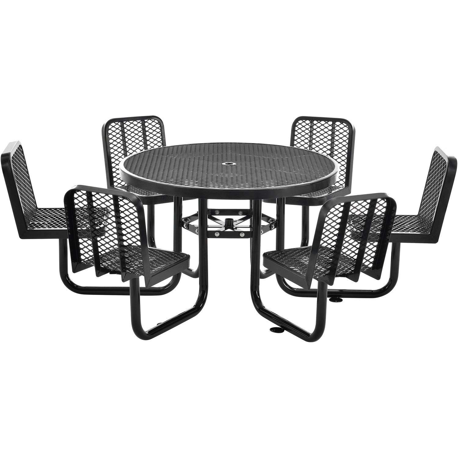 Global Industrial 46" Round Expanded Metal Carousel Picnic Table with 6 Seats, Black