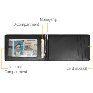 iPick Image, Compatible with - Ford Mustang Black PU Leather Slim RFID Resistant Bi-fold Men Wallet