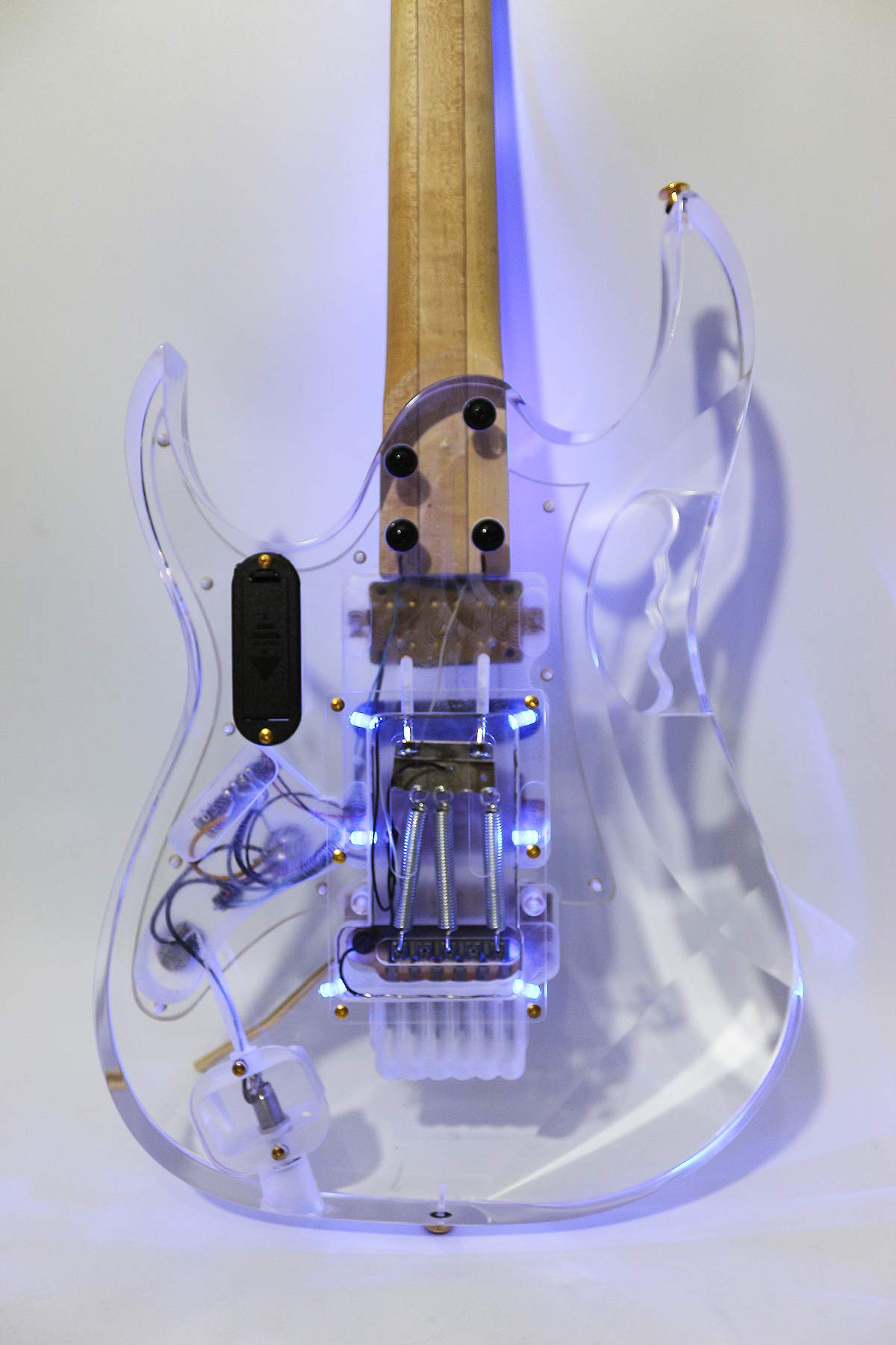 LED Light Electric guitar Crystal Guitar Body Maple Rosewood Vine Inlay Blue Color