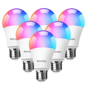 mochiba smart wifi led light bulbs, compatible with alexa and google home assistant, music sync multi color changing bulb, a19 e26 10w 900lm (80w equivalent), 6-pack, white, mka19