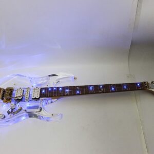 LED Light Electric guitar Crystal Guitar Body Maple Rosewood Vine Inlay Blue Color