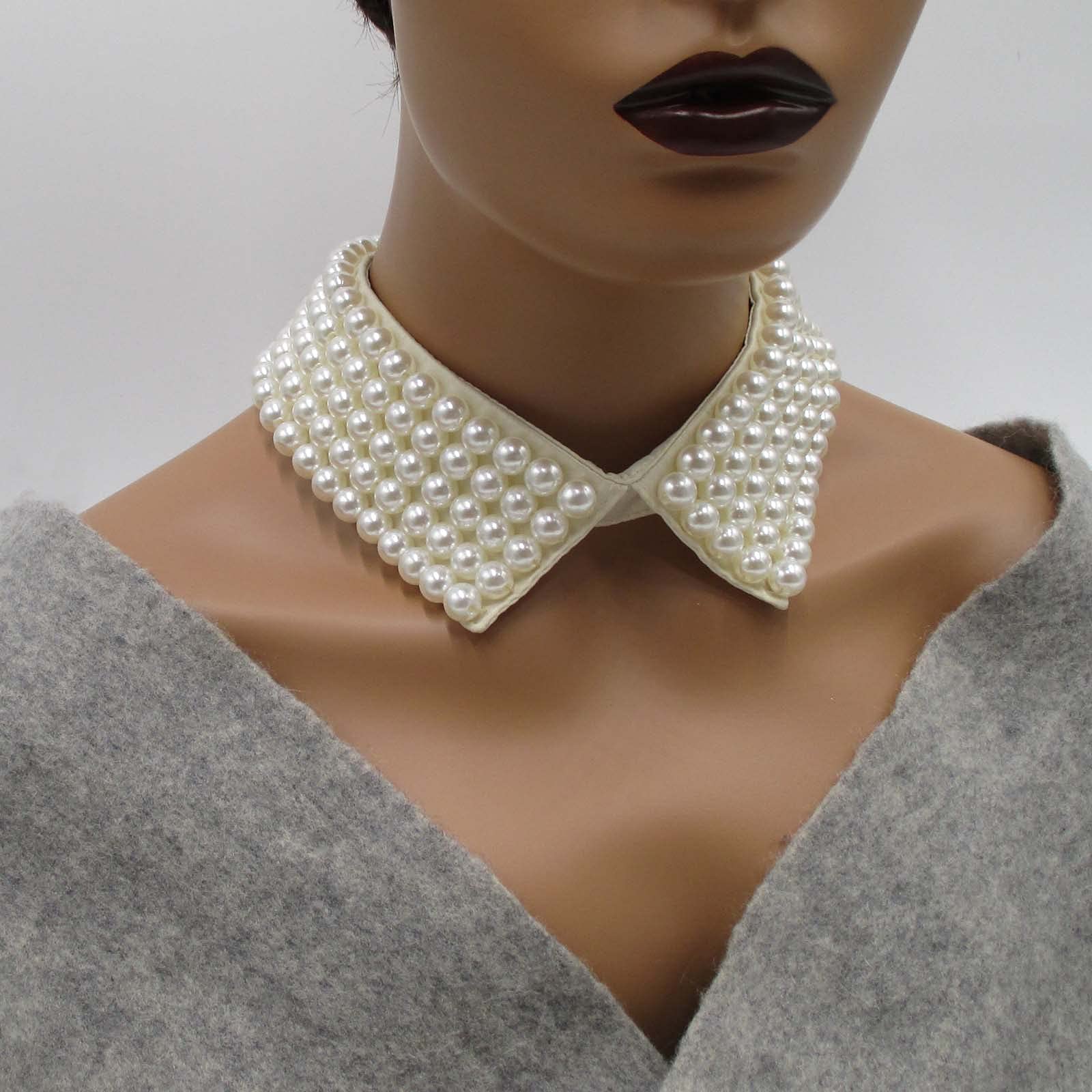 Trimscraft Collar Necklace Simulated Pearl Detachable False Collar Choker Clothing Accessory for Women (Off-white)