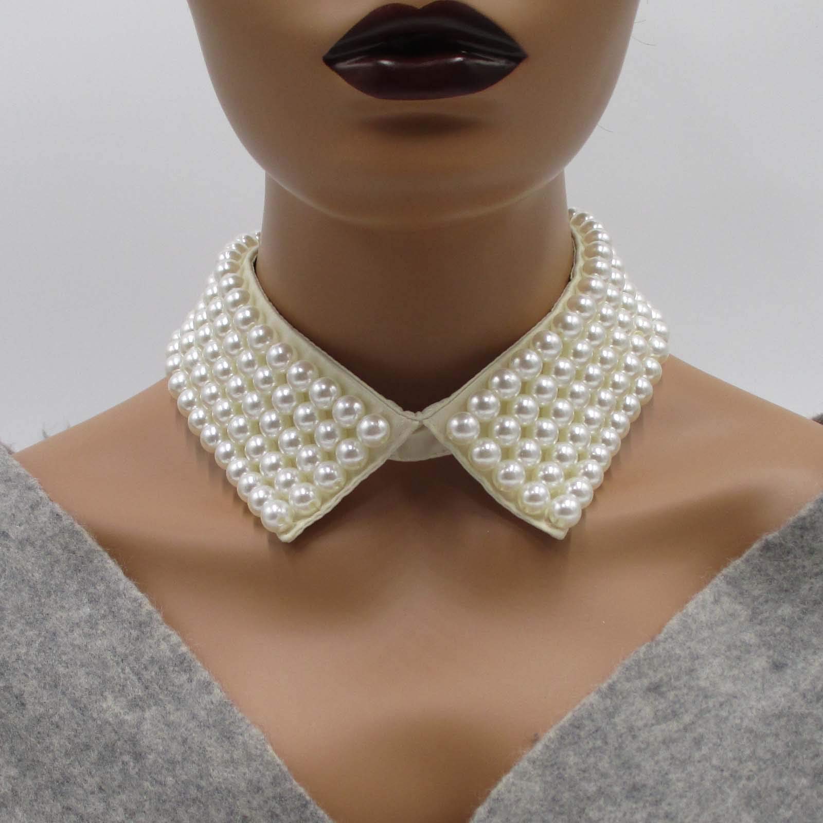 Trimscraft Collar Necklace Simulated Pearl Detachable False Collar Choker Clothing Accessory for Women (Off-white)