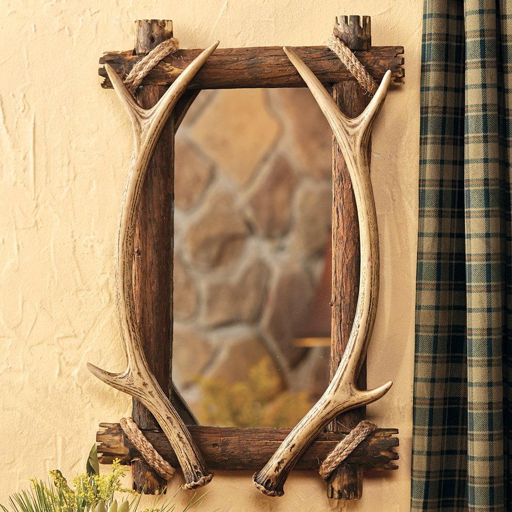 Black Forest Décor Antler & Wood Mirror