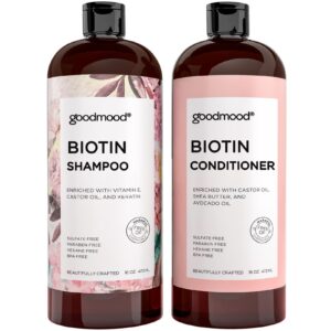 goodmood biotin shampoo and conditioner for hair growth, thinning hair, and hair loss prevention for women and men