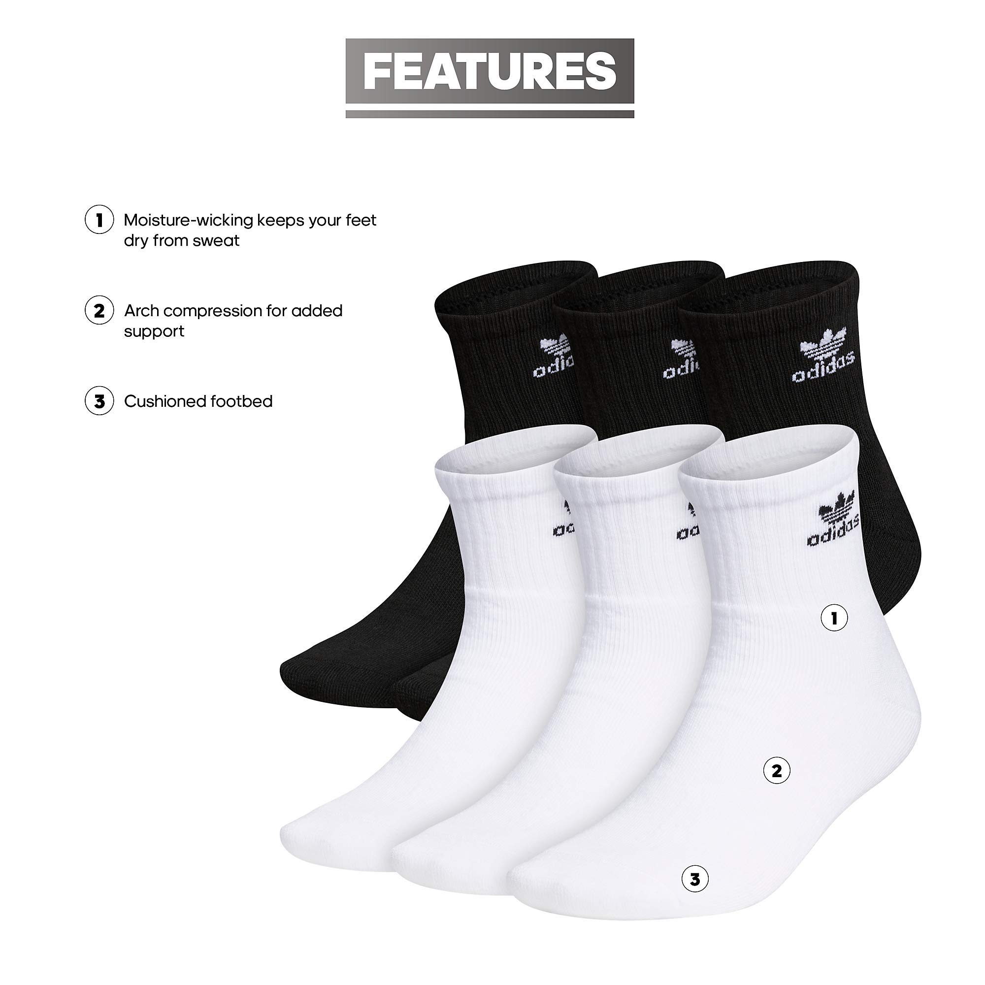 adidas Originals Trefoil Quarter Socks (6-Pair), White/Black, Medium