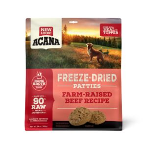 acana freeze dried dog food meal & topper, grain free high protein farm-raised beef recipe, 14oz