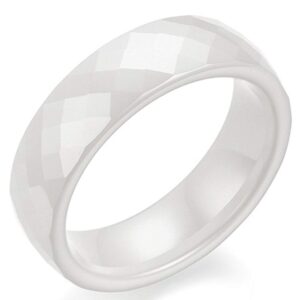 8mm black white faced classic simple plain dome style ceramic wedding band ring (white, 7)