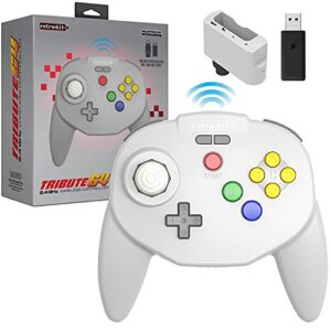 retro-bit tribute 64 2.4 ghz wireless controller v2 for nintendo 64 (n64), switch online, pc, macos, retropie, raspberry pi and other usb devices (classic gray)