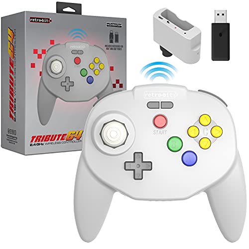 Retro-Bit Tribute 64 2.4 GHz Wireless Controller V2 for Nintendo 64 (N64), Switch Online, PC, MacOS, RetroPie, Raspberry Pi and Other USB Devices (Classic Gray)