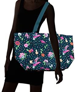 Vera Bradley Women's Recycled Lighten Up Reactive Drawstring Family Tote Bag, Hope Blooms Teal, One Size