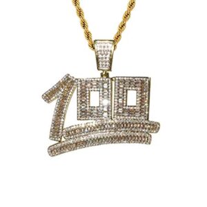 100 PERCENT EMOJI Money Custom Pendant Iced Out Diamond cz Necklace Men Women 925 Italy Gold Finish Iced Silver Charm Ice Out Pendant Stainless Steel Real 3 mm Rope Chain, Rope Necklace (20)