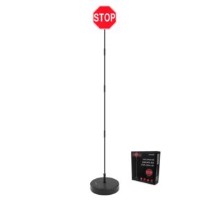 securityman led stop sign for garage parking assist [upgraded base] - large 7" sign, bright red leds, adjustable height - garage car stop indicator that lights up