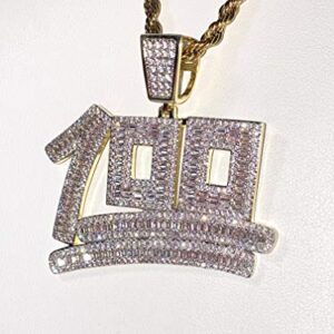 100 PERCENT EMOJI Money Custom Pendant Iced Out Diamond cz Necklace Men Women 925 Italy Gold Finish Iced Silver Charm Ice Out Pendant Stainless Steel Real 3 mm Rope Chain, Rope Necklace (20)