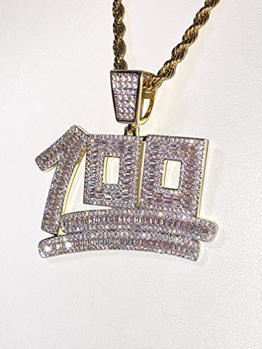 100 PERCENT EMOJI Money Custom Pendant Iced Out Diamond cz Necklace Men Women 925 Italy Gold Finish Iced Silver Charm Ice Out Pendant Stainless Steel Real 3 mm Rope Chain, Rope Necklace (20)