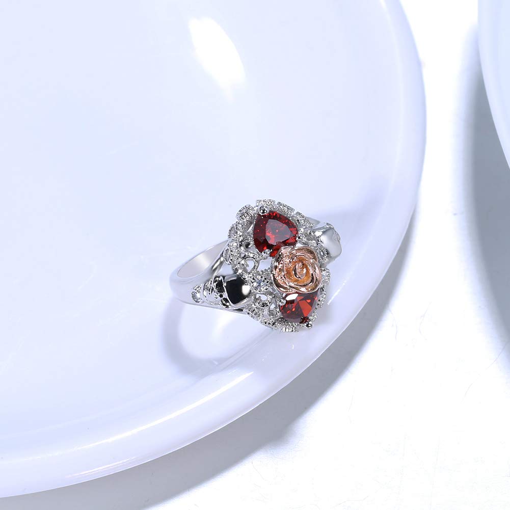 Deelan Gothic Style Skull Ring For Women Red Crystal Heart Vintage Jewelry Rose Flower Black Gold Plated Rings (DLR170-PA, 9)