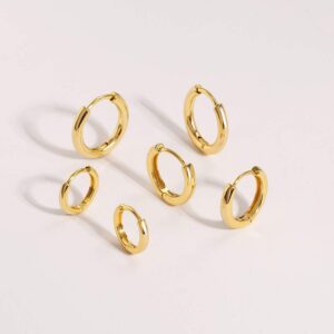 3 pairs 14K Gold Plated Huggie Hoop Earrings, Minimalist Gold, Simple 3 sizes Earrings for Women Men gift