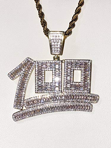 100 PERCENT EMOJI Money Custom Pendant Iced Out Diamond cz Necklace Men Women 925 Italy Gold Finish Iced Silver Charm Ice Out Pendant Stainless Steel Real 3 mm Rope Chain, Rope Necklace (20)