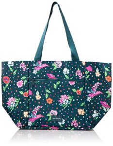 vera bradley women's recycled lighten up reactive drawstring family tote bag, hope blooms teal, one size