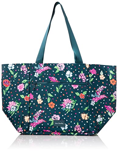 Vera Bradley Women's Recycled Lighten Up Reactive Drawstring Family Tote Bag, Hope Blooms Teal, One Size