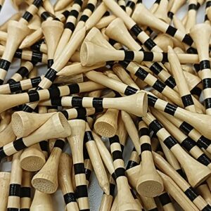 finger ten golf tees wood 3 1/4 inch 120 count, durable biodegradable wooden bamboo tee 83mm (wood&black, 3 1/4 inch(120 pack))