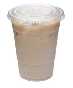 [16 oz.] crystal clear plastic pet cups with straw slot lids, bpa-free, perfect for iced coffee, smoothies, tea, boba - recyclable (50, cups with flat lids)