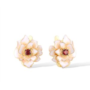 santuzza lotus earrings 925 sterling silver garnet handmade enamel white flower dangle earrings for women